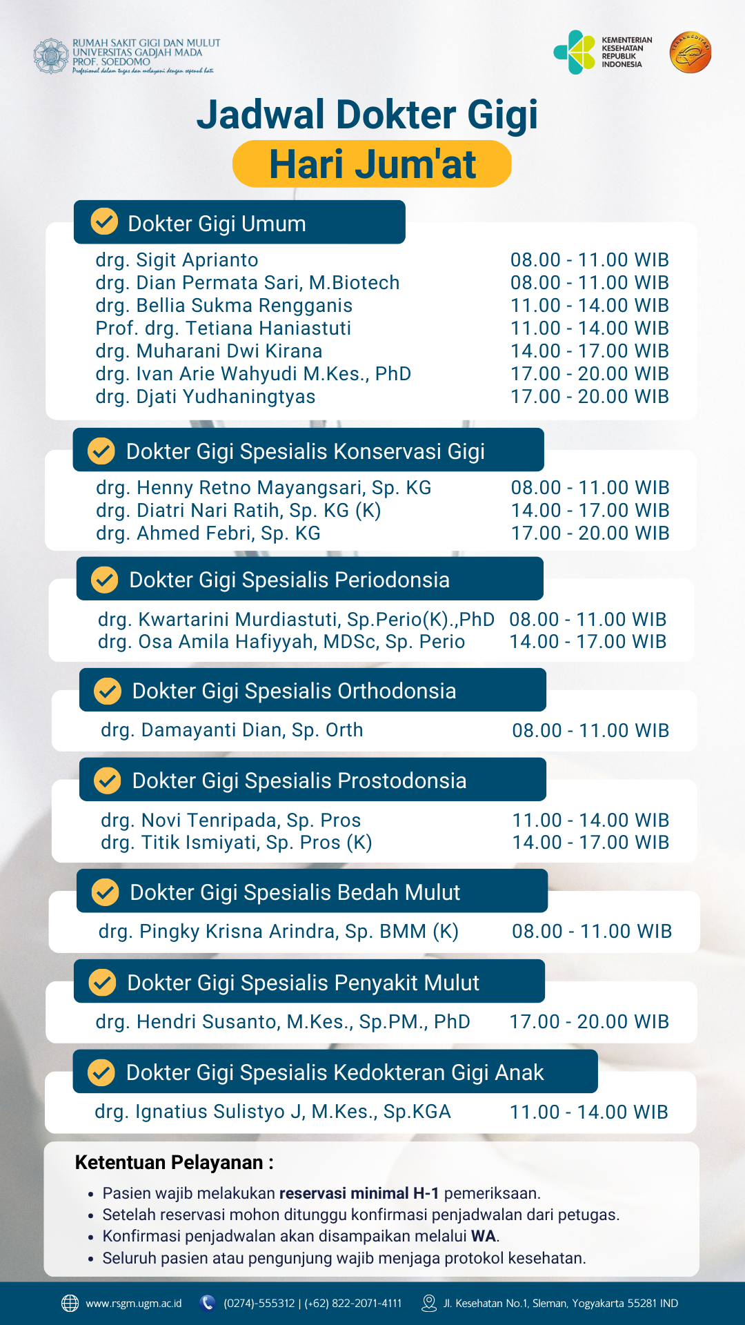 Jadwal Dokter – RSGM UGM Prof. Soedomo Jadwal Dokter – RSGM UGM Prof. Soedomo